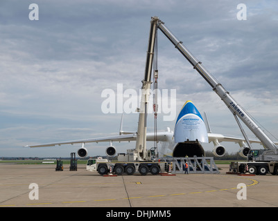 Front view of the fuselage Antonov AN-225 Mirya in EuroAirport, Basel ...