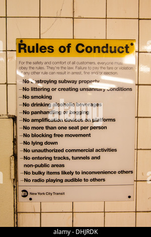 Rules of Conduct, Metro Subway, Manhattan, New York City, United States ...