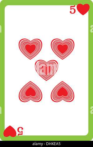 Five of Hearts playing card Stock Photo - Alamy