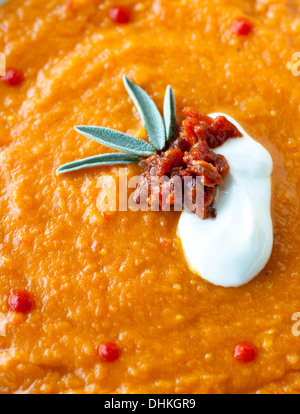 Healthy Sweet Potato and Sage Soup on a Rustic Wooden Table Stock Photo ...