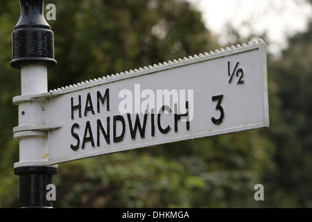 road sign kent for the village of Ham and town of Sandwich kent england ...