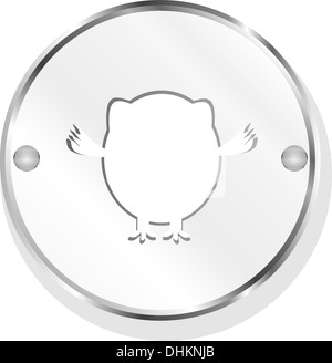 Owl icon, chrome metallic button Stock Photo - Alamy