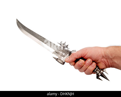 Medieval dagger in hand isolated on white Stock Photo - Alamy