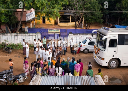 Indian buses arriving at a rural indian village. Andhra Pradesh, India ...