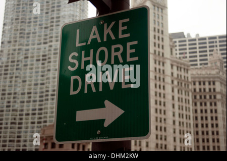 Lake Shore Drive sign on Michigan Avenue, Downtown Chicago, Illinois ...