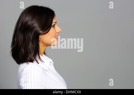 Photo of pretty adorable lady sit floor sit floor use device gadget ...