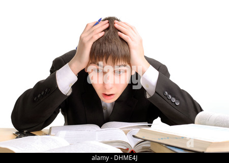 Young student tired of studying for the final exams, isolated over a ...