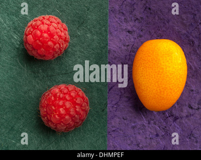 Fruit on contrasting coloured backgrounds Stock Photo - Alamy