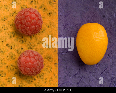 Fruit on contrasting coloured backgrounds Stock Photo - Alamy