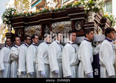 Easter catholic Spanish procession Semana Santa. Catholics wear pointed ...