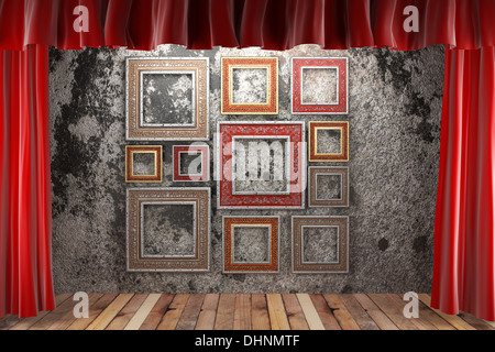 red fabric curtain with frames Stock Photo - Alamy