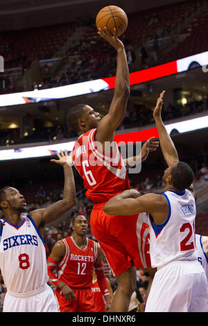Houston Rockets forward Terrence Jones, top, puts up a shot as Los ...