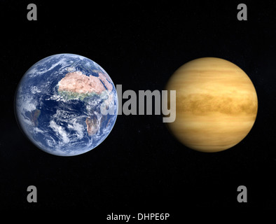 A comparison between the planets Earth, Venus, Mars and the Moon on a ...