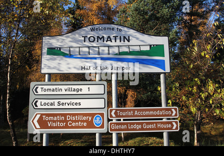 Welcome to Tomatin sign Scotland November 2013 Stock Photo - Alamy