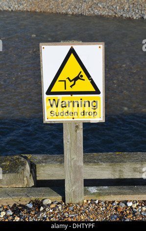 Sudden Drop Danger Warning Sign Icon Label, Black Triangle Over Yellow ...