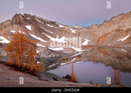 Mount Maude above Upper Ice Lake and larches, Glacier Peak Wilderness ...