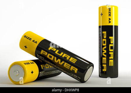 3D illustration of batteries, with text "pure power Stock Photo - Alamy
