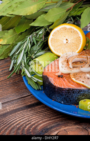Fresh Salmon Steak with herbs and spices Stock Photo - Alamy