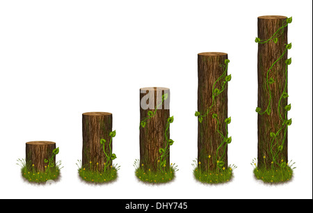 Statistics chart formed as tree trunks with birds. Illustration digital ...