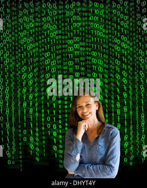 Nerd computer businessman on matrix binary background Stock Photo - Alamy