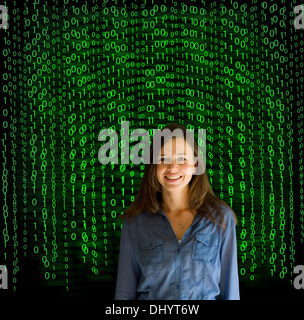 Nerd computer businessman on matrix binary background Stock Photo - Alamy