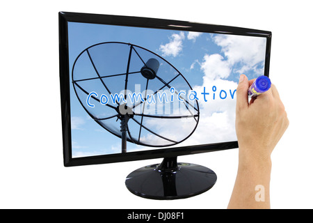 Frame LED computer and Satellite dish screen on white background Stock ...