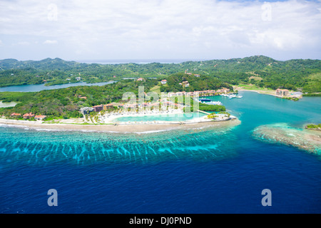 Aerial view of Parrot Tree lagoon, Roatan Stock Photo - Alamy