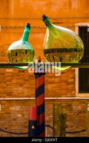 Arrangement of old bottles made by the New Zealand artist Bill Culbert ...