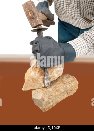 Hands of a stonemason with hammer and chisel at work Stock Photo - Alamy