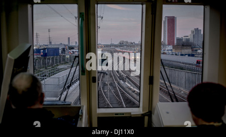 London underground tube train drivers cabin Stock Photo - Alamy