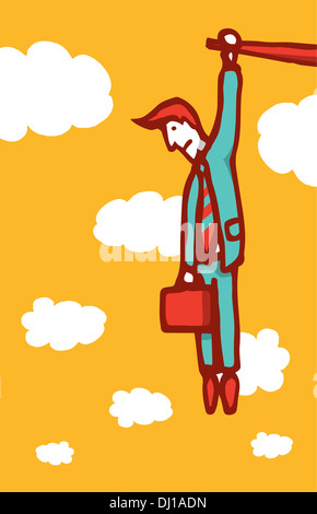 Businessman hanging on a ledge Stock Photo - Alamy