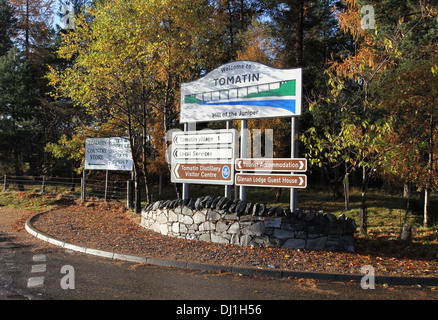 Welcome to Tomatin sign Scotland November 2013 Stock Photo - Alamy