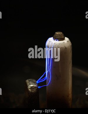 Ignition sparks from an electric igniter on a gas cooker hob Stock ...