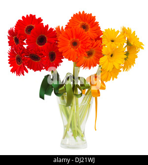 Bouquets Gerber flowers in colorful buckets isolated over white ...