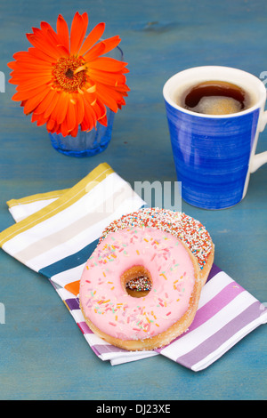 Two Chocolate Donuts and Mug of Hot Chocolate with Marshmallow on ...