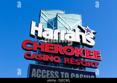 Sign outside Harrah's Cherokee Casino Resort, Cherokee, North Carolina ...