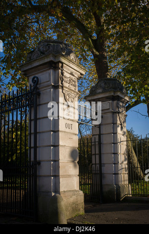 The entrance/exit pillar and gate to Dulwich Park in the south London ...
