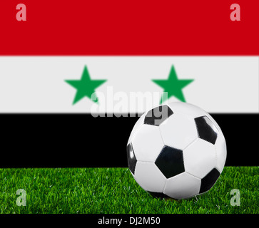 Football goal with a Syria flag soccer ball. 3D Rendering Stock Photo ...