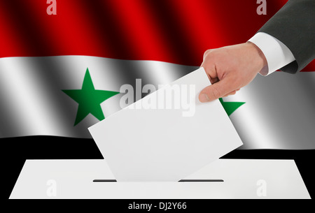 Syria flag in hand. Patriotic background. National flag of Syria ...