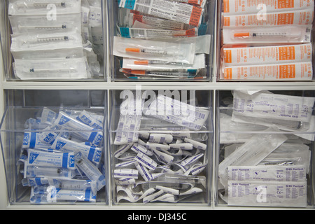 NHS drugs and equipment storage units containing a variety of medical ...
