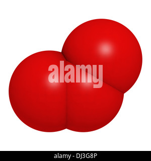 Ozone (trioxygen, O3) molecule, chemical structure. Atoms are ...