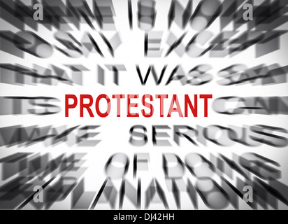 Blured text with focus on PROTESTANT Stock Photo - Alamy