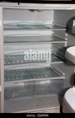 Empty open fridge with shelves, refrigerator. mockup background empty ...