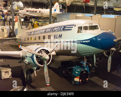 KLM (Lockheed) Constellation passenger plane interior, with passengers ...