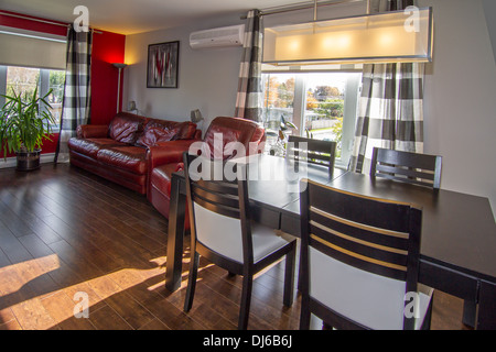 Country Estate living room with red patterned curtains Stock Photo - Alamy