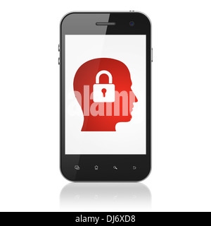 Data concept: Head With Padlock on chalkboard background Stock Photo ...