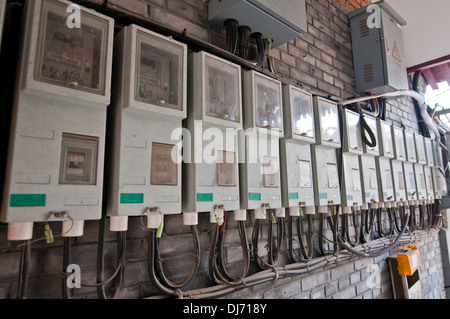 Electric meters and wires in fuse box Stock Photo - Alamy
