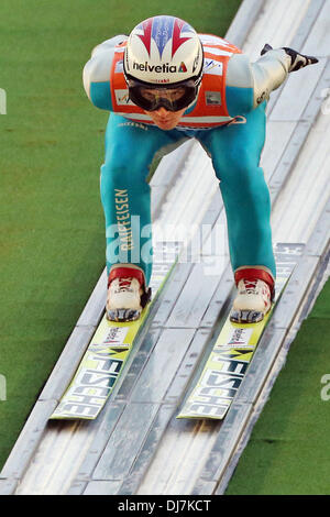 Swiss Simon Ammann in action during the world cup event at the ski jump ...