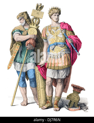 Ancient Rome. Germanic men with their roman captors. Engraving. Colored ...