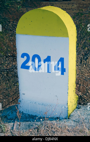 Milestone, Destination Written Year 2014 Stock Photo - Alamy